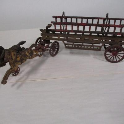 Vintage Ives Cast Iron Double Horse Team Drawn Fire Ladder Wagon 27 ...
