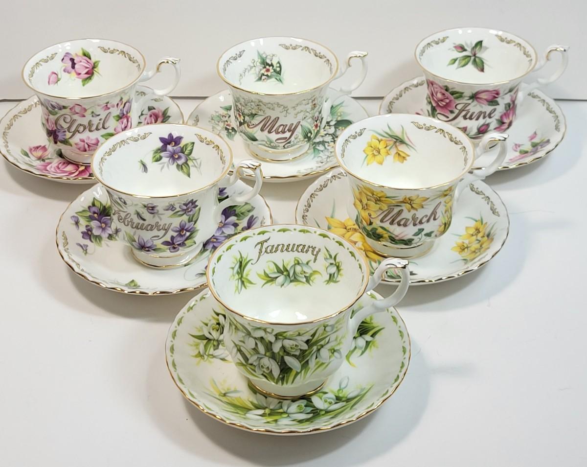 LOT35: Flower of the Month- January through June Tea Cup Set - Royal ...