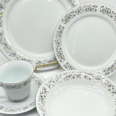 DYNASTY ~ 5-Piece Service For 6 ~ Silver Rimmed Dinnerware Set ...