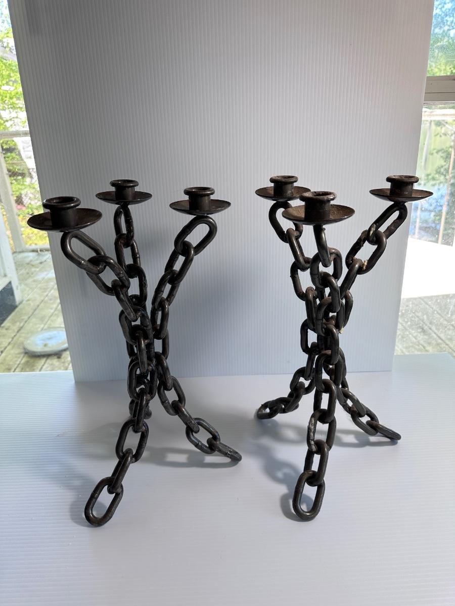 PAIR, VINTAGE BRUTALIST CHAIN LINK CANDLE HOLDERS | EstateSales.org