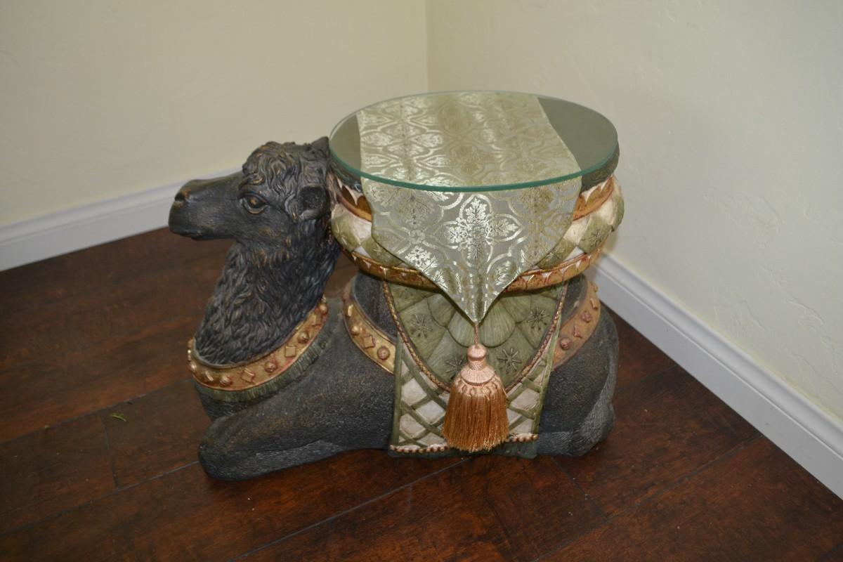 LOT 219. CAMEL GLASS TOP SIDE TABLE | EstateSales.org