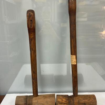 Pair of Primitive Antique Wood Sailor's Seizing Mallets | EstateSales.org