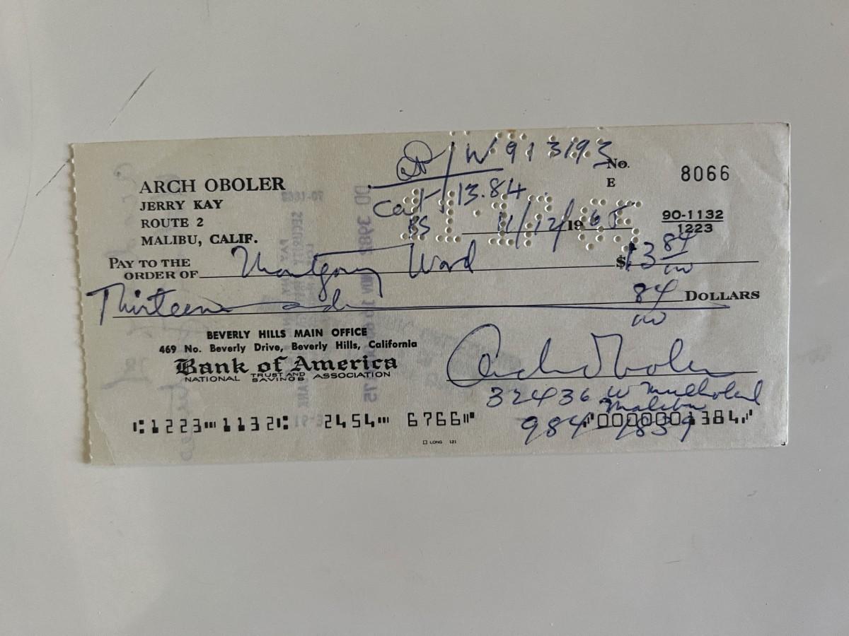 Arch Oboler signed check | EstateSales.org