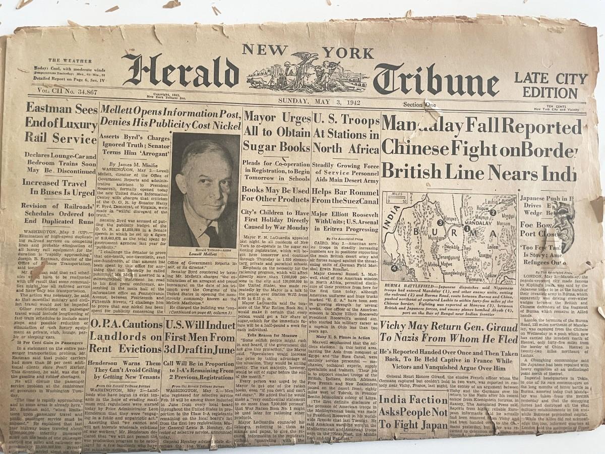 WWII 1942 New York Herald Tribune Original Vintage Newspaper ...