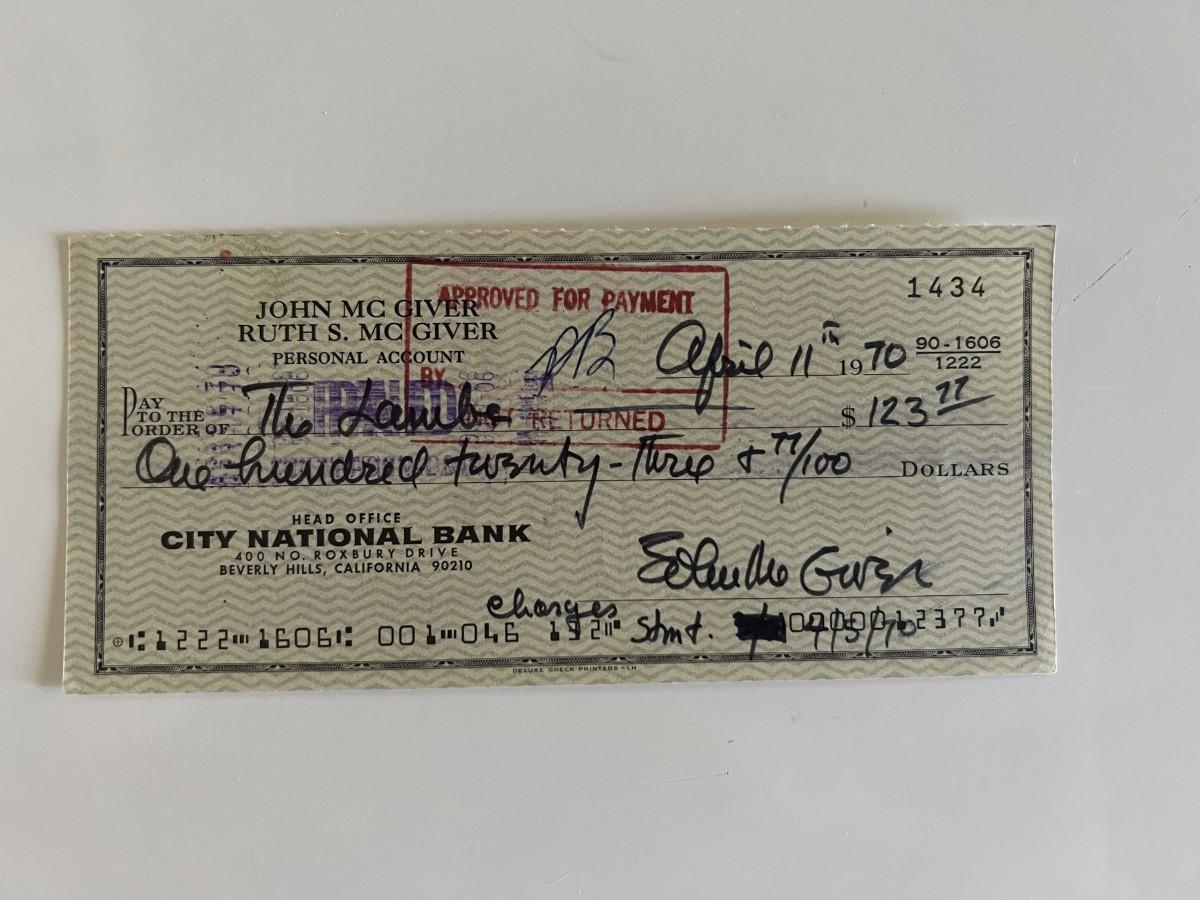 John McGivern signed check | EstateSales.org
