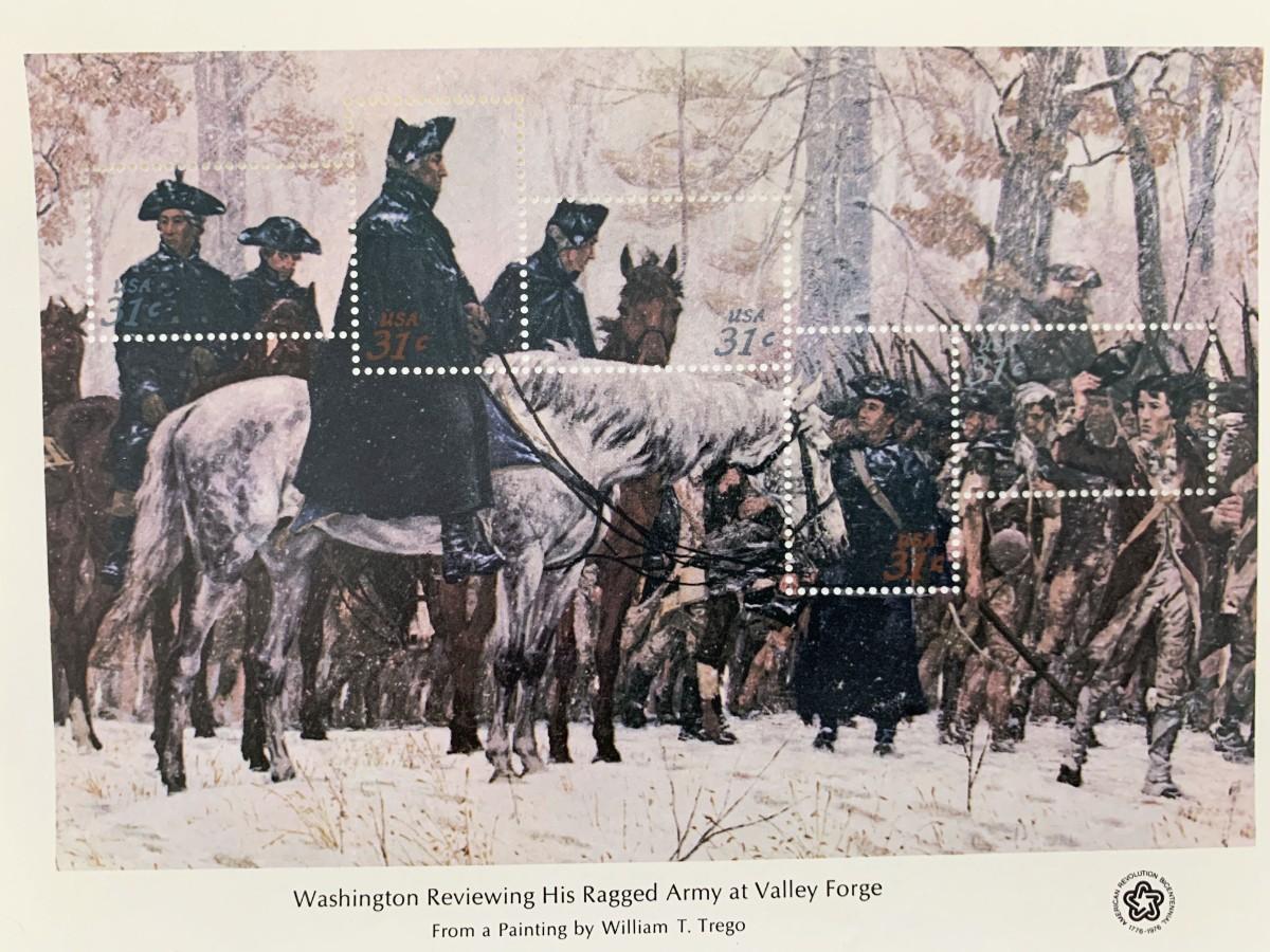 1976 Bicentennial Souvenir Stamp Sheet: Washington Reviewing His Ragged ...