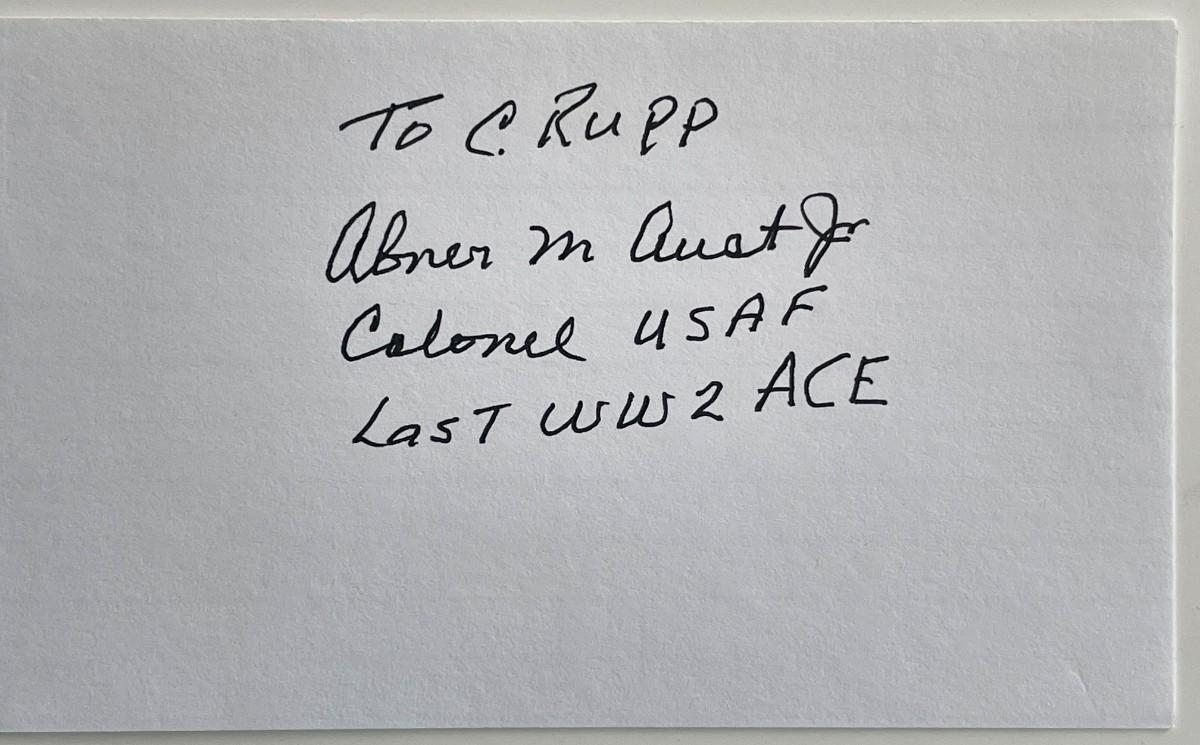 WW2 flying ace Abner M. Aust Jr. signed note | EstateSales.org