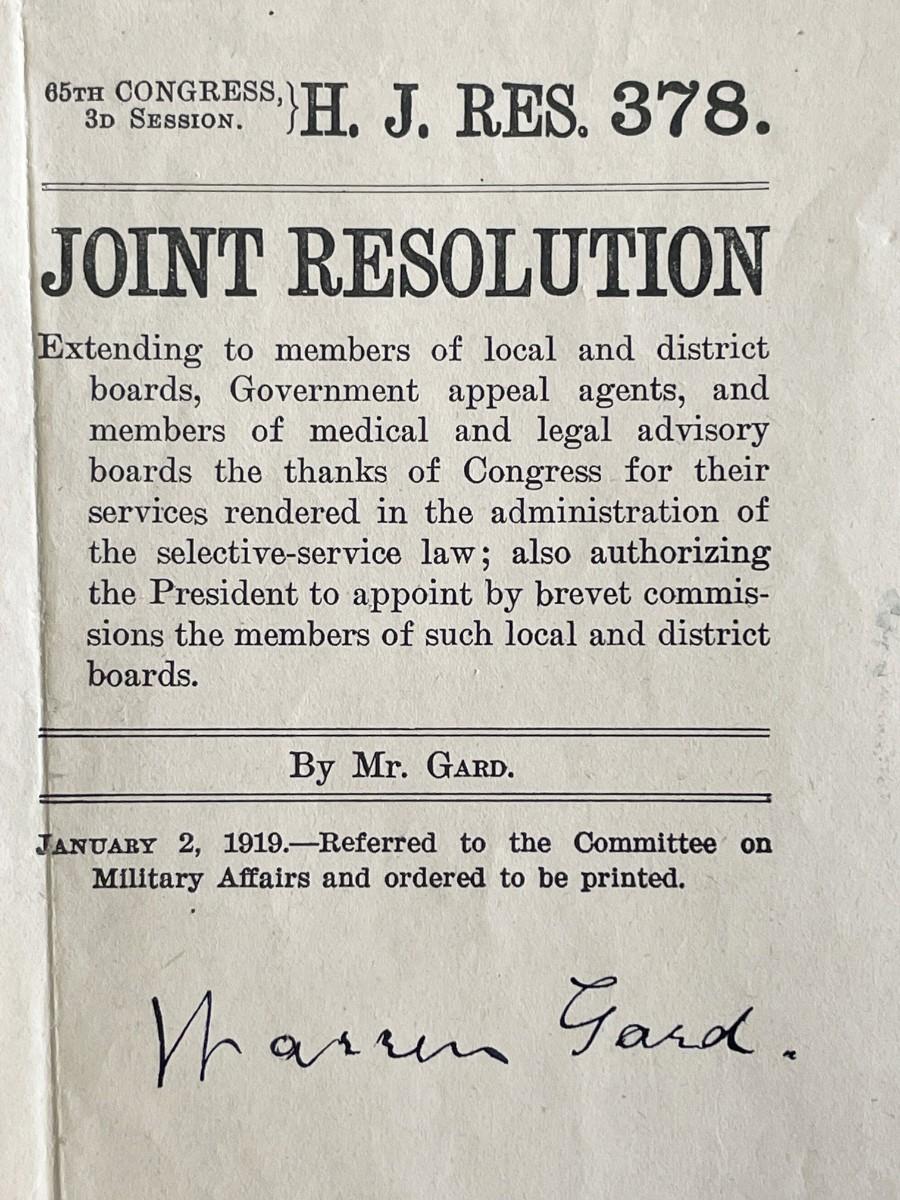 Political Resolution 1919 Warren Gard signed letter | EstateSales.org
