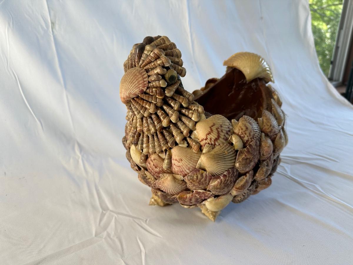 Handmade seashell chicken planter/ basket | EstateSales.org