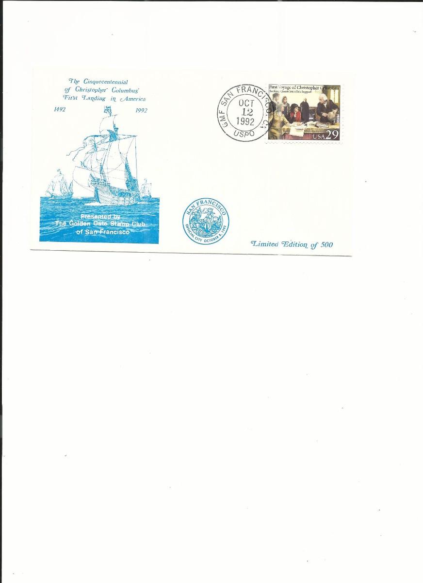 Christopher Columbus First Landing Cinquecentennial - First Day Cover ...