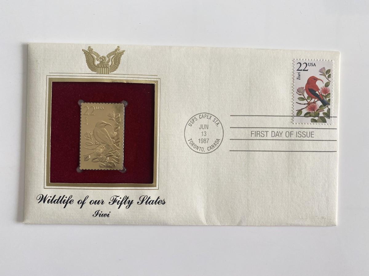 Wildlife of Our Fifty States Iiwi Gold Stamp Replica First Day Cover ...
