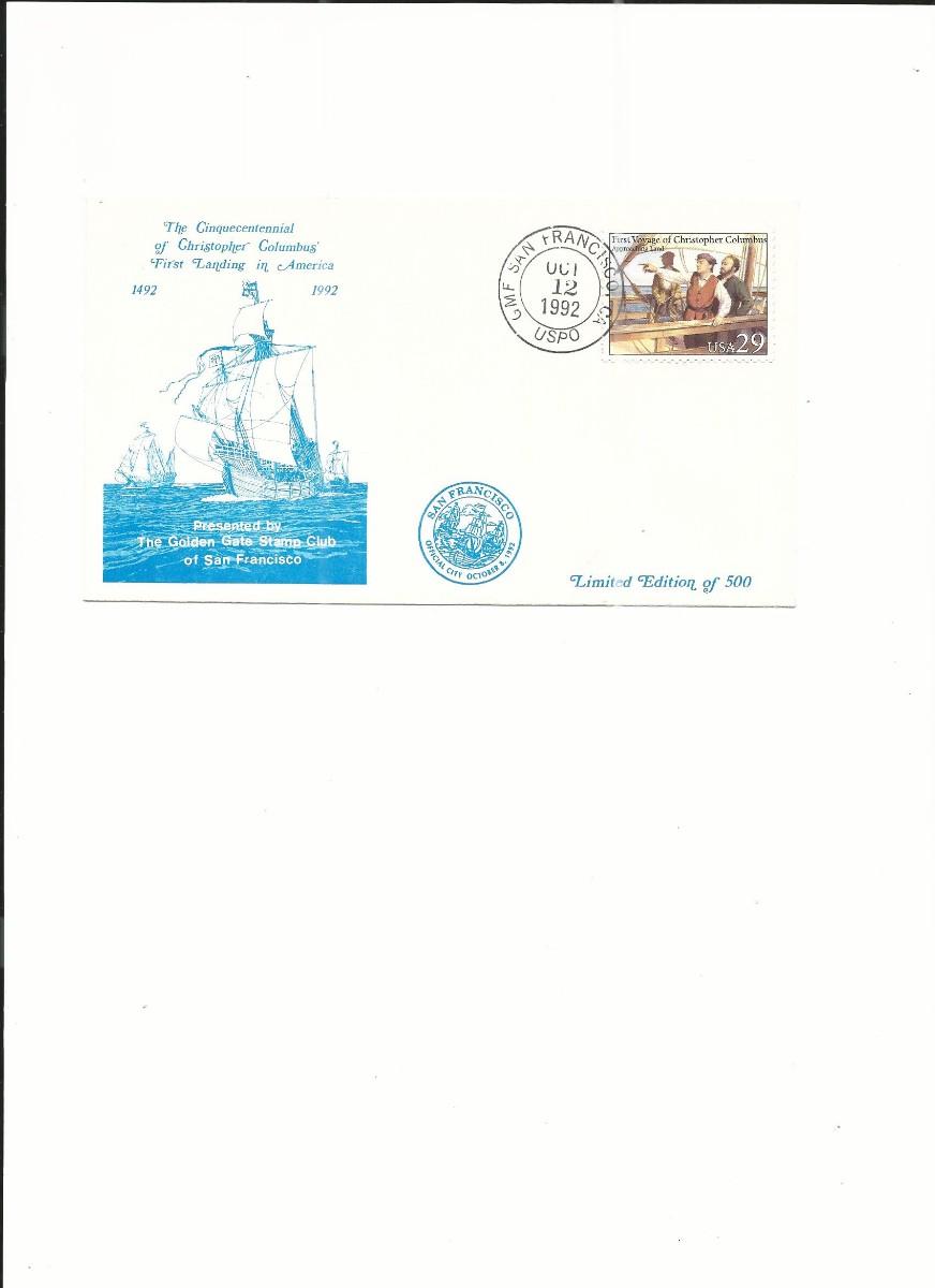 Christopher Columbus First Landing Cinquecentennial - First Day Cover ...