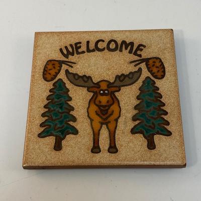 Rustic Moose with Pine Trees Welcome Tile Trivet Coaster Masterworks ...