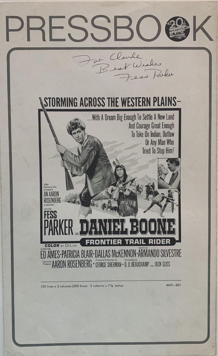 Daniel Boone, Frontier Trail Rider Fess Parker signed Press Book ...