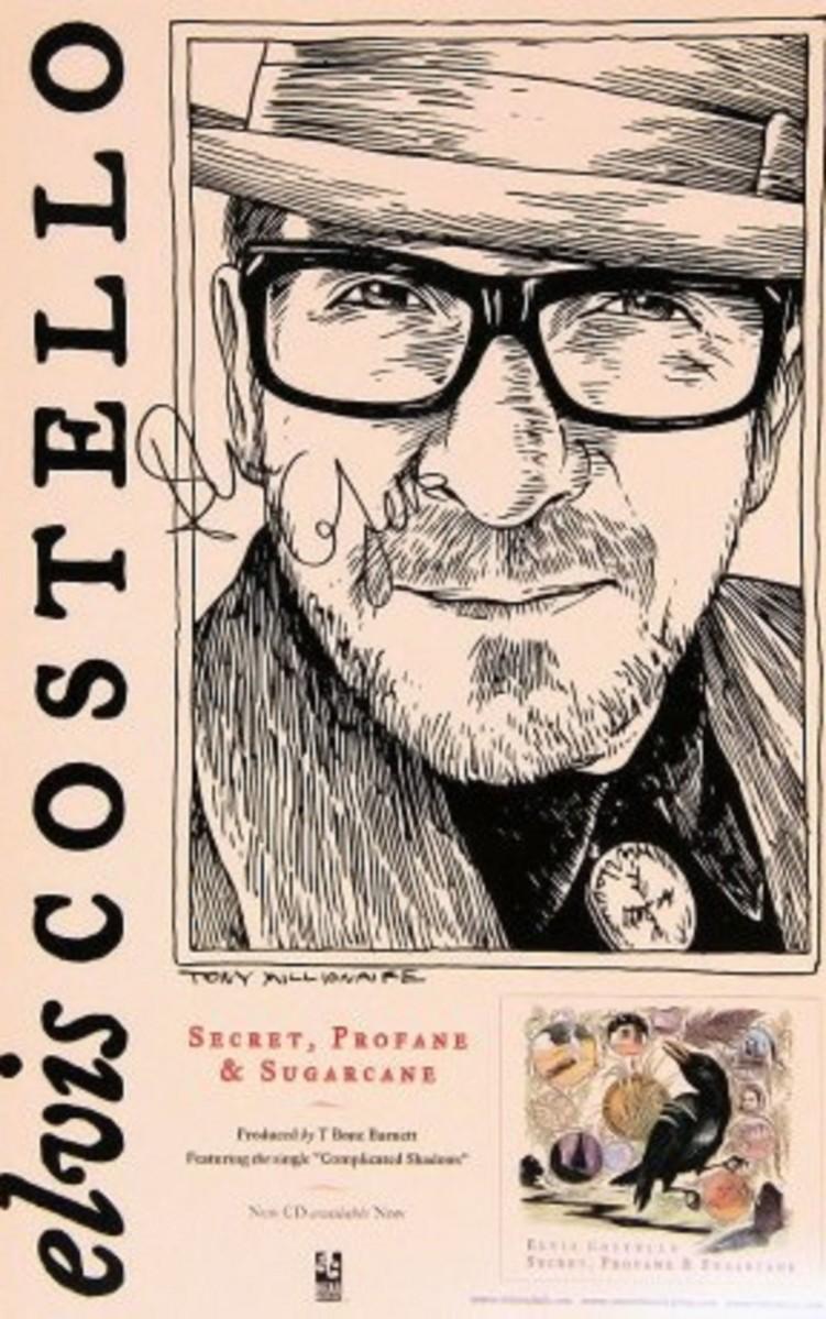 Elvis Costello signed "Secret, Profane & Sugarcane" promo poster ...