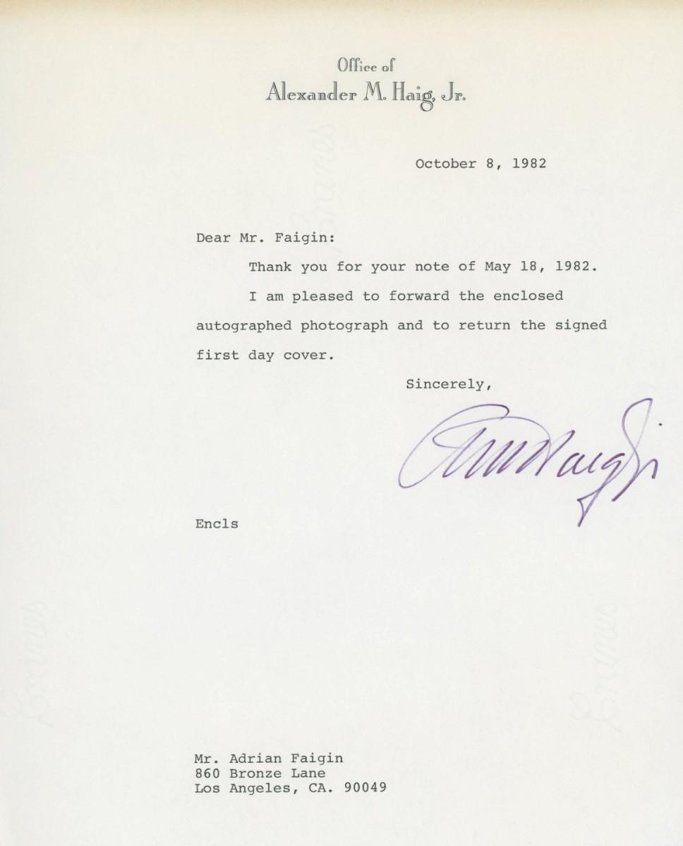 Alexander Haig signed letter | EstateSales.org