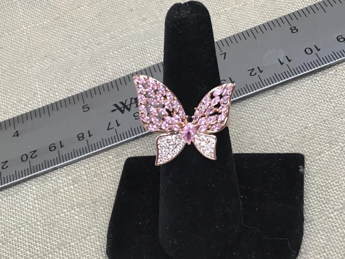 Rose Gold Pink Zirconia Butterfly Fly Ring Crystal accent Size 7. New ...