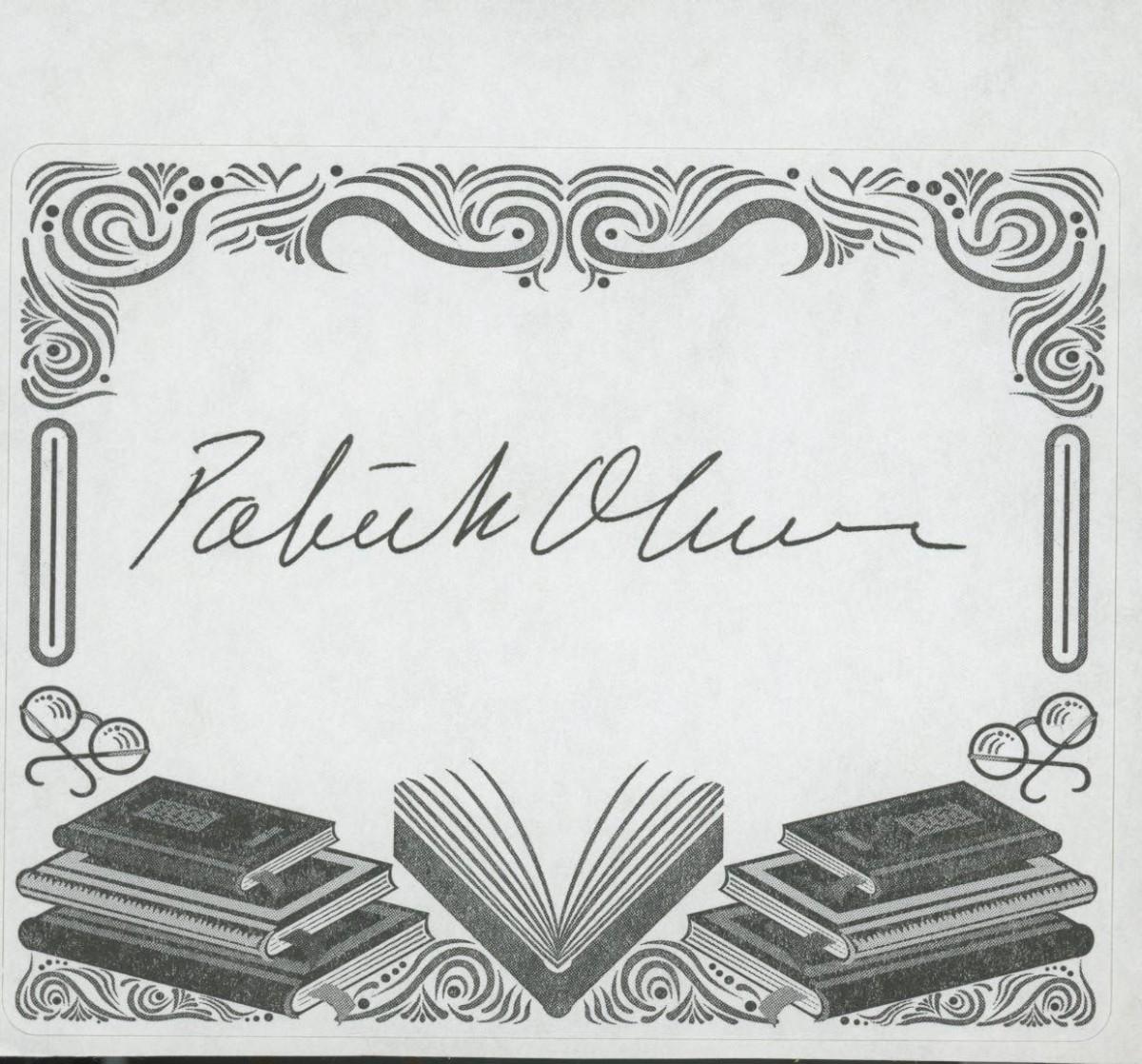 Patrick O'Connor signed book plate | EstateSales.org