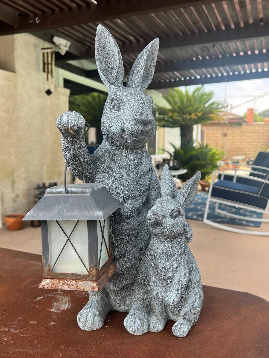 Bunny Rabbit Garden Decor Battery Operated Lantern Light Plastic Resin ...