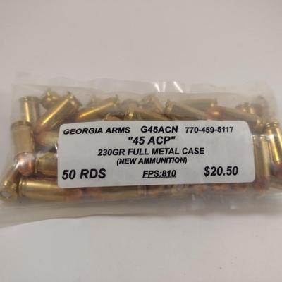 Georgia Arms Ammo- 45 ACP- 230Gr Full Metal Case- 50 Rounds (#2 ...