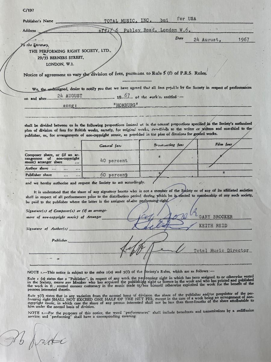 Gary Brooker and Keith Reid signed contract | EstateSales.org