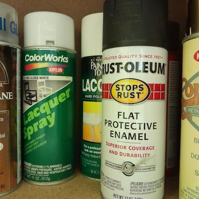 Assortment of Spray paints, full to nearly full bottles and lacquer and ...