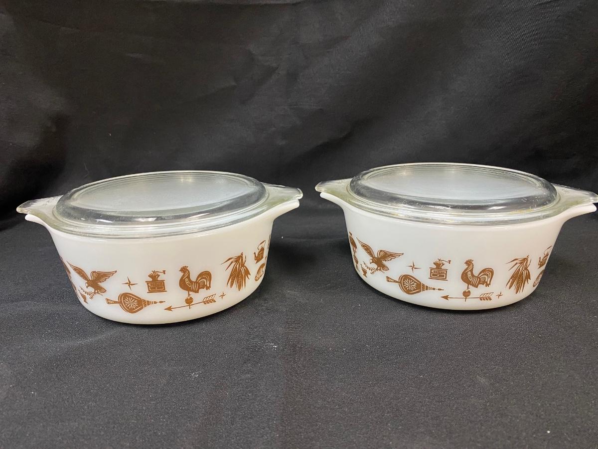 Vintage Pair of Pyrex Early American White & Brown Pattern Lidded ...
