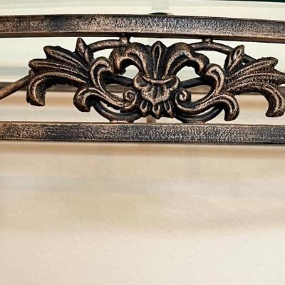 Aged Bronze Half Round Glass Top Metal Table | EstateSales.org