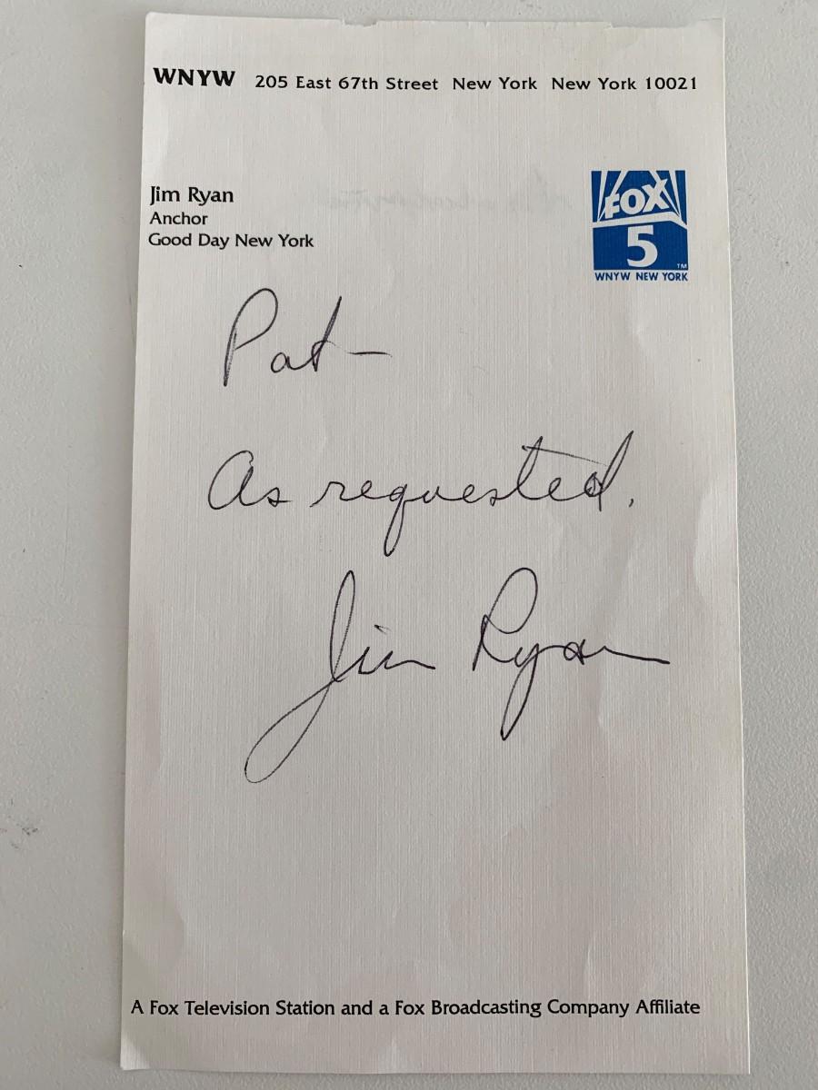 TV Anchor Jim Ryan original signature | EstateSales.org