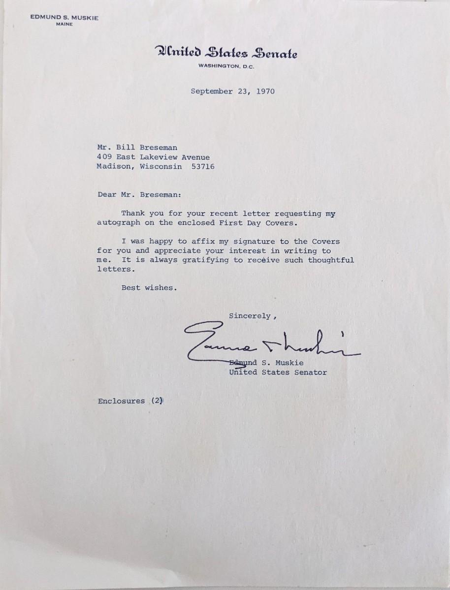US Senator Edmund Sixtus Muskie signed letter | EstateSales.org