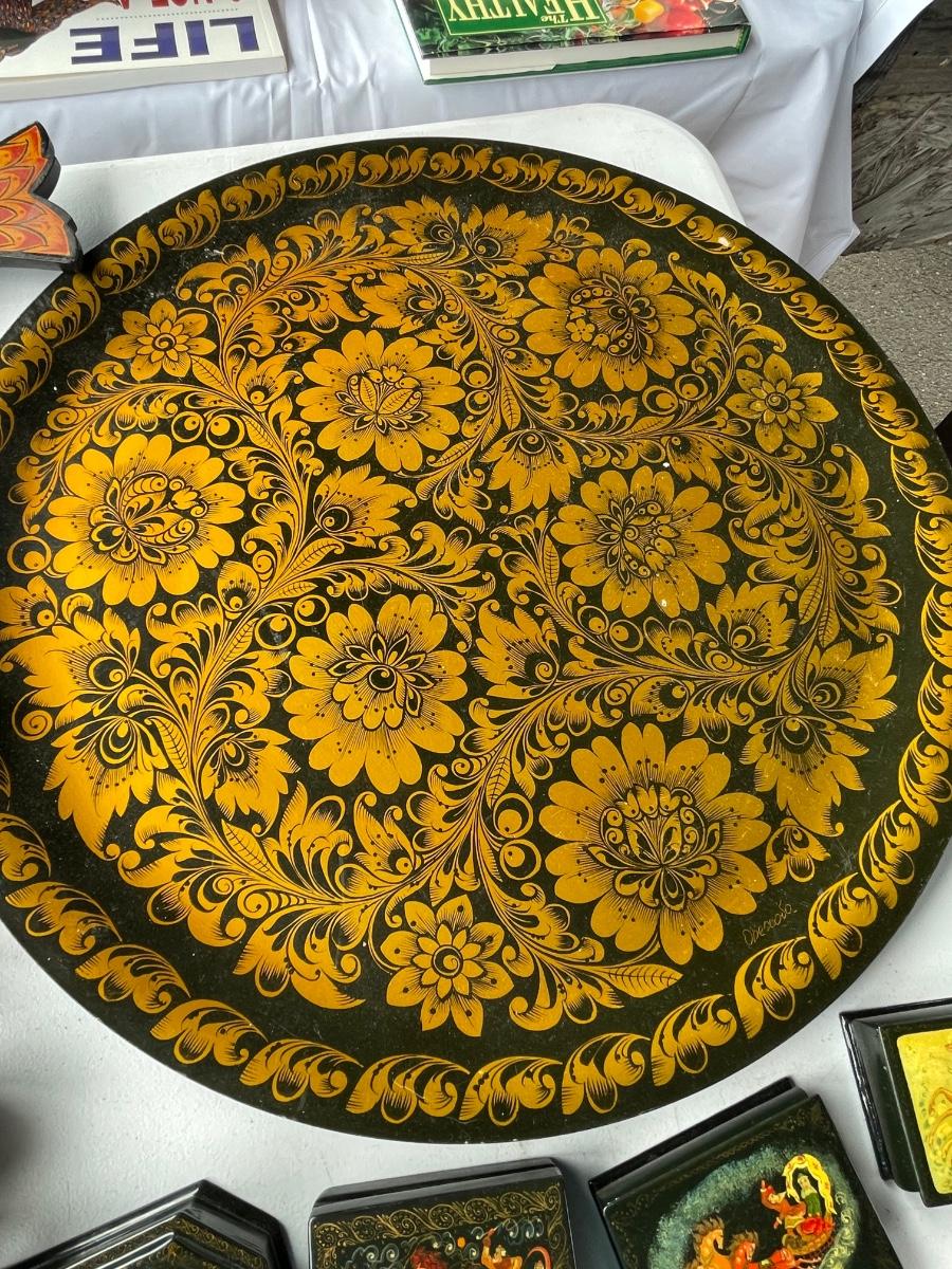 Extra Large Vintage Hand Painted Khokloma Wood Serving Platter ...