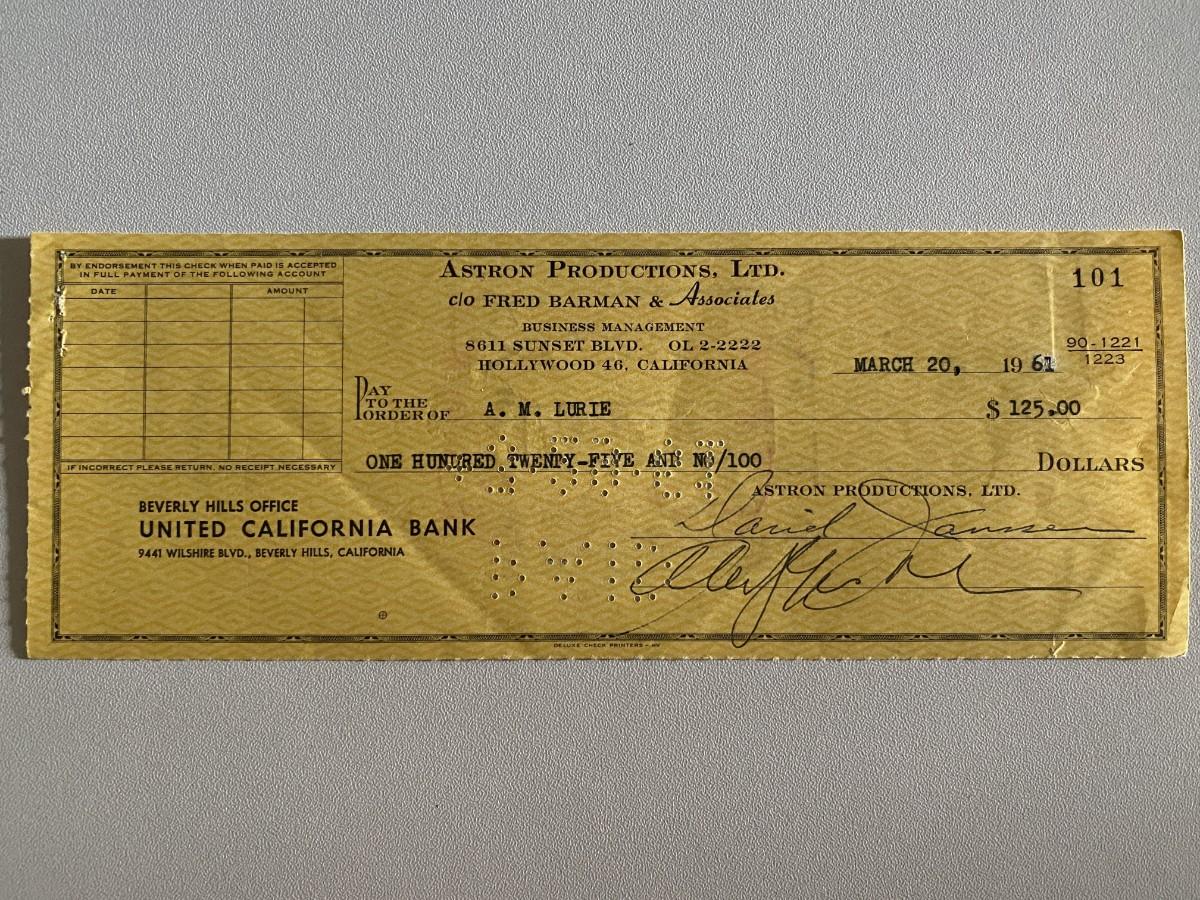 David Janssen signed check | EstateSales.org