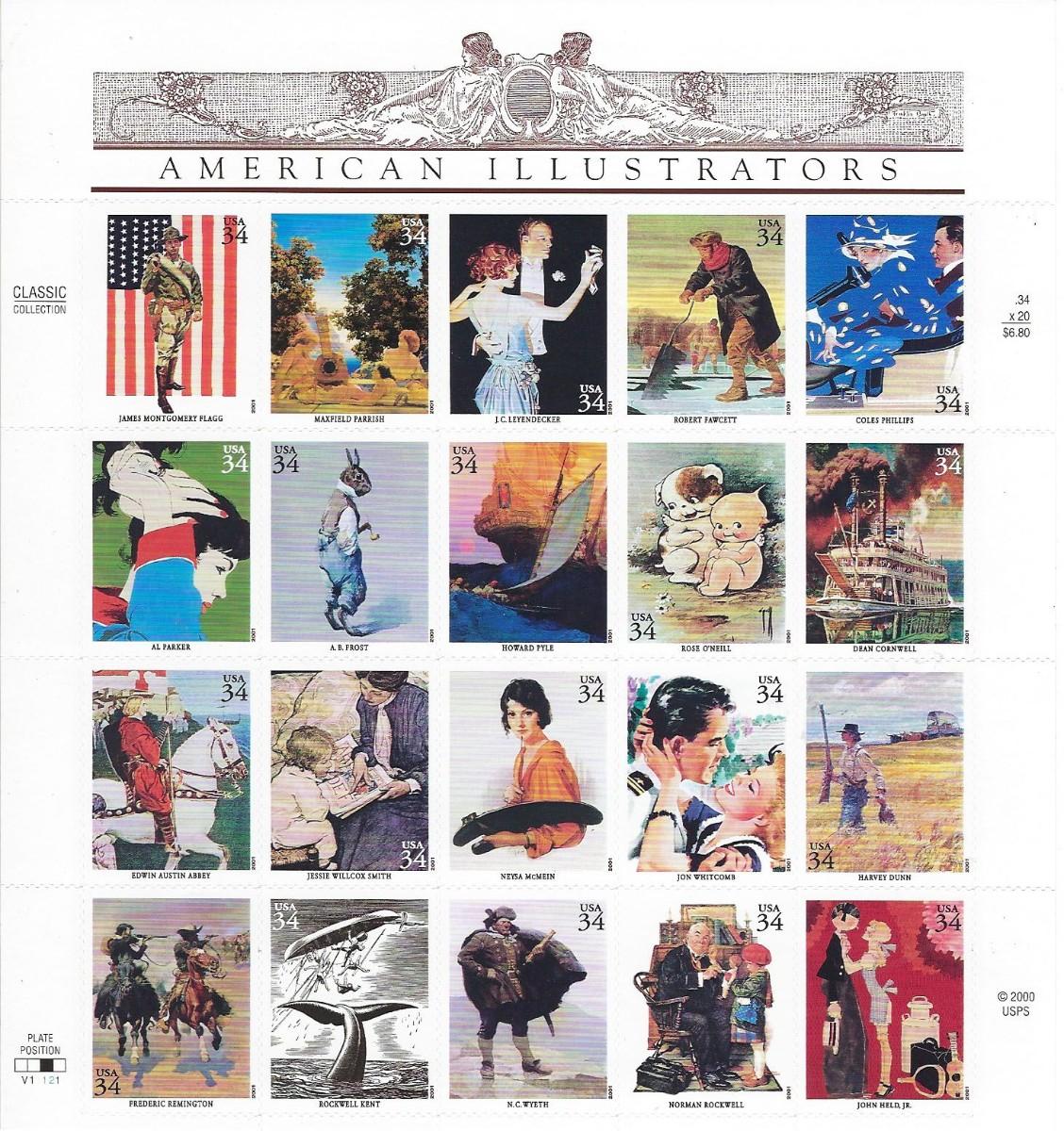 American Illustrators stamp sheet 20 x 34 cent stamps | EstateSales.org