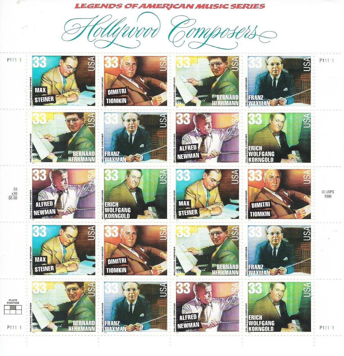 Legends of American Music Series Hollywood Composers USA Stamp Sheet ...