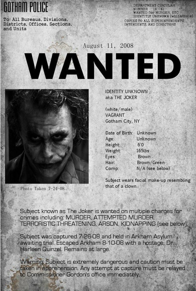 Batman The Dark Knight Joker Wanted Poster Print | EstateSales.org