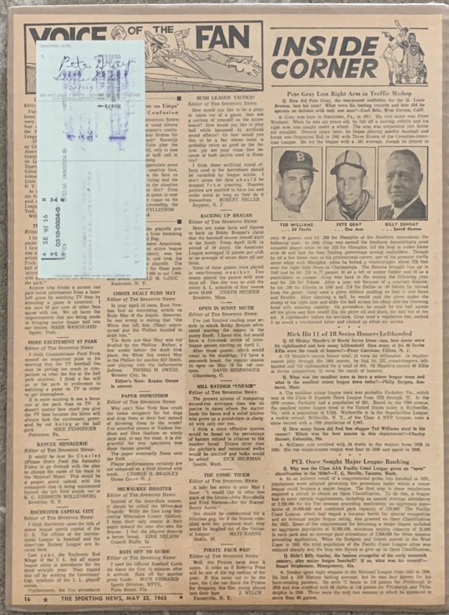 Pete Gray signed check with vintage newspaper | EstateSales.org