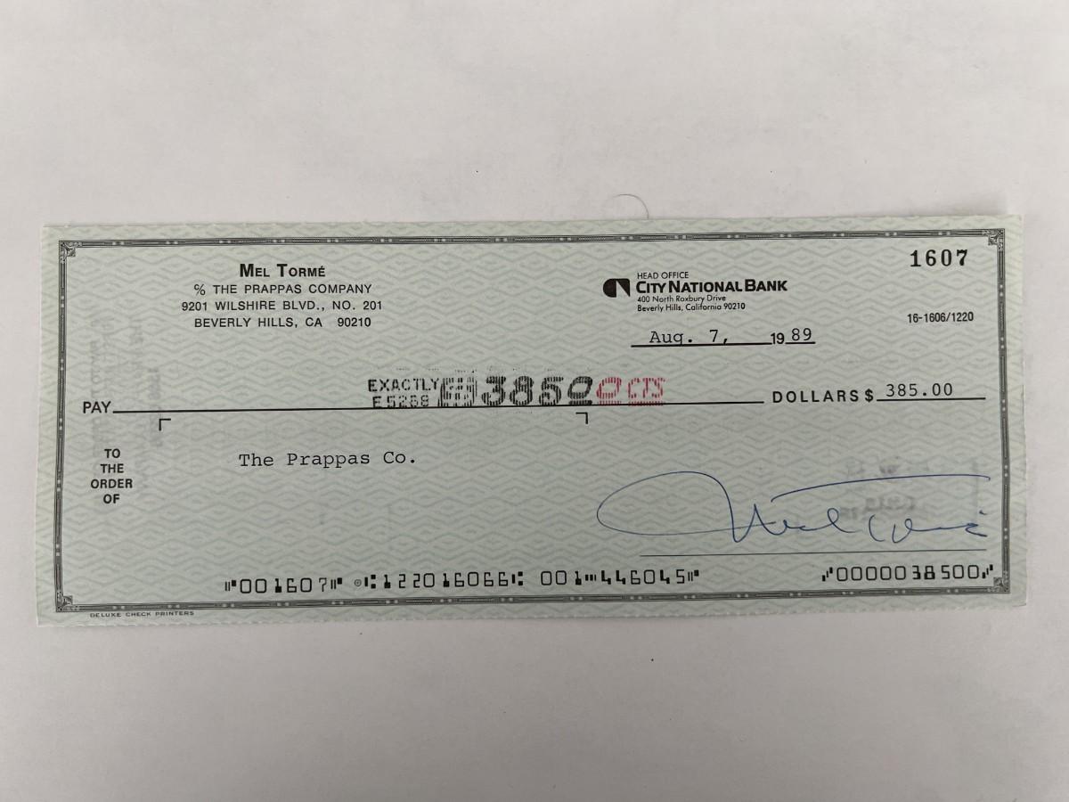 Mel Torme signed check | EstateSales.org Mel Torme signed check | EstateSales.org