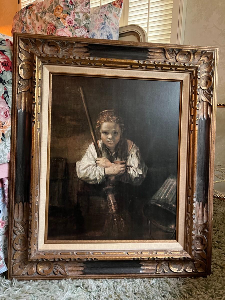 Vintage Framed Art Print Girl with a Broom by Rembrandt | EstateSales.org