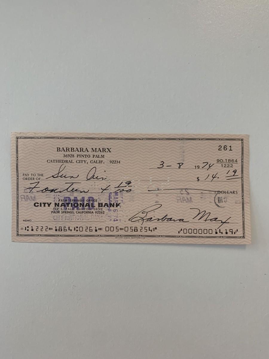 Barbara Marx signed check | EstateSales.org