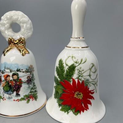 Set of Three Ceramic Porcelain Christmas Holiday Seasonal Bell ...