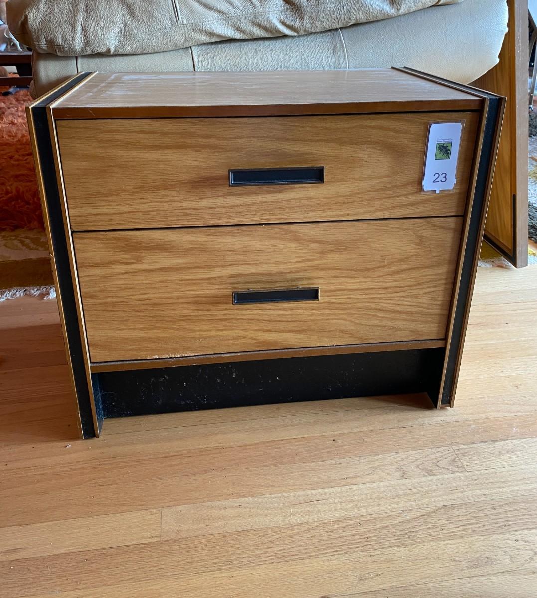 Particle board side table | EstateSales.org