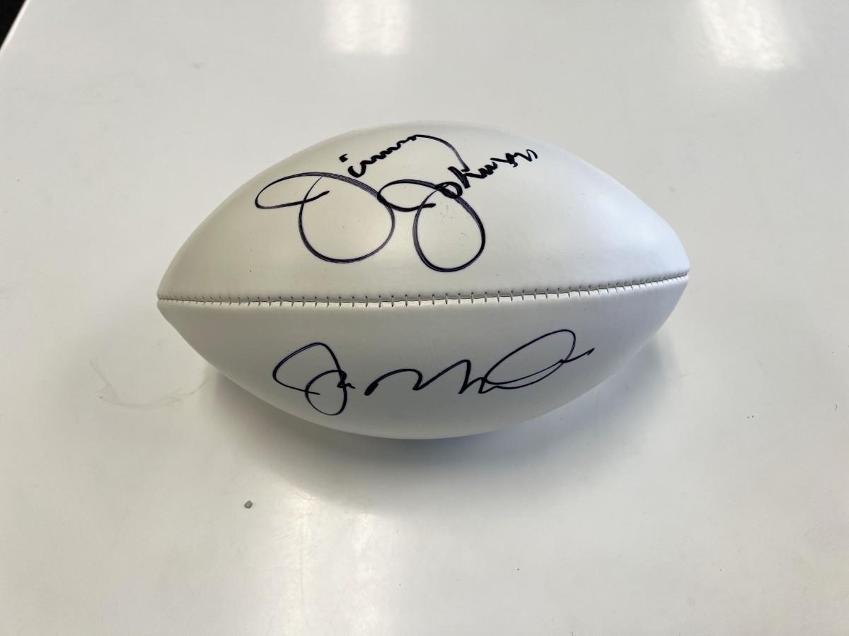 Joe Montana and Jimmy Johnson signed football | EstateSales.org