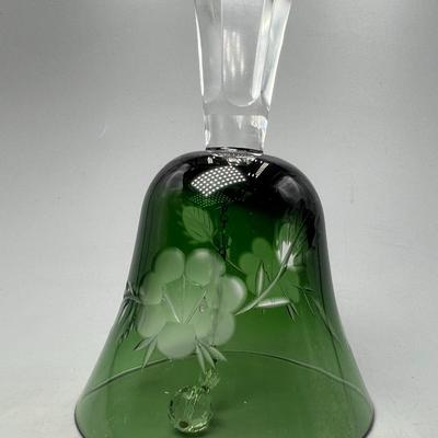 Vintage Emerald Green Cut to Clear Glass Crystal Bell Flower Pattern ...
