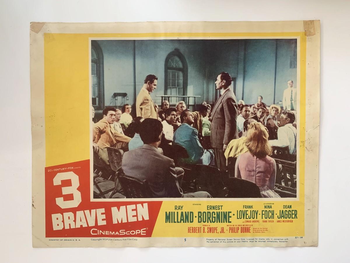 3 Brave Men Original 1956 Vintage Lobby Card 11x14 Inches
