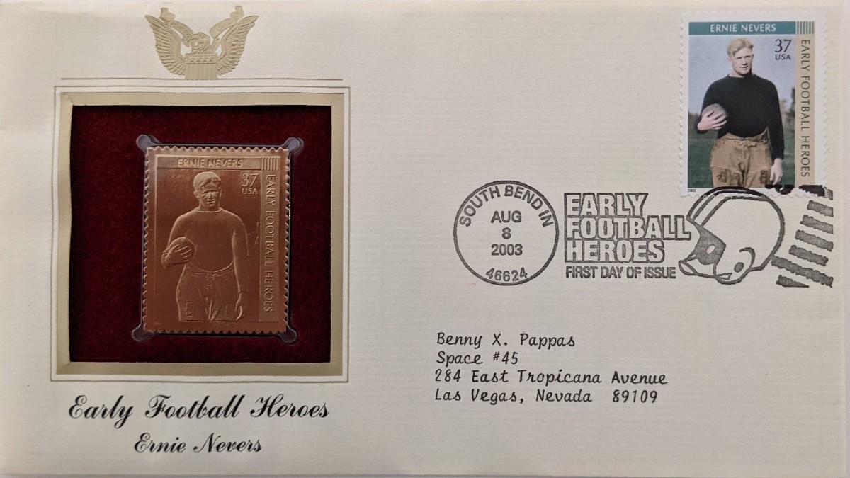 Early Football Heroes Ernie Nevers - Gold Stamp Replica First Day Cover ...