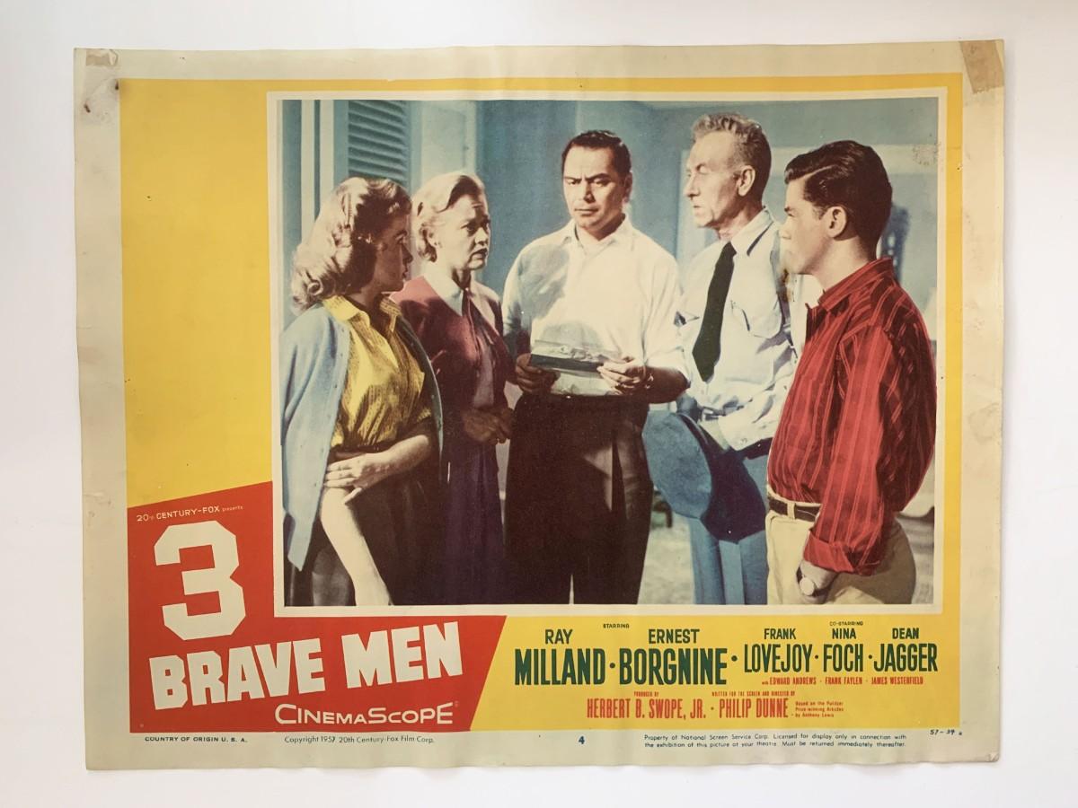 3 Brave Men Original 1956 Vintage Lobby Card 11x14 Inches