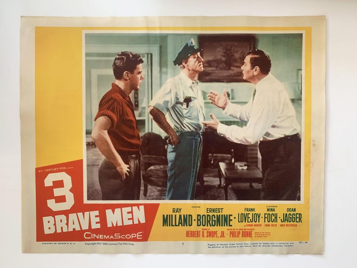 3 Brave Men original 1956 vintage lobby card. 11x14 inches ...