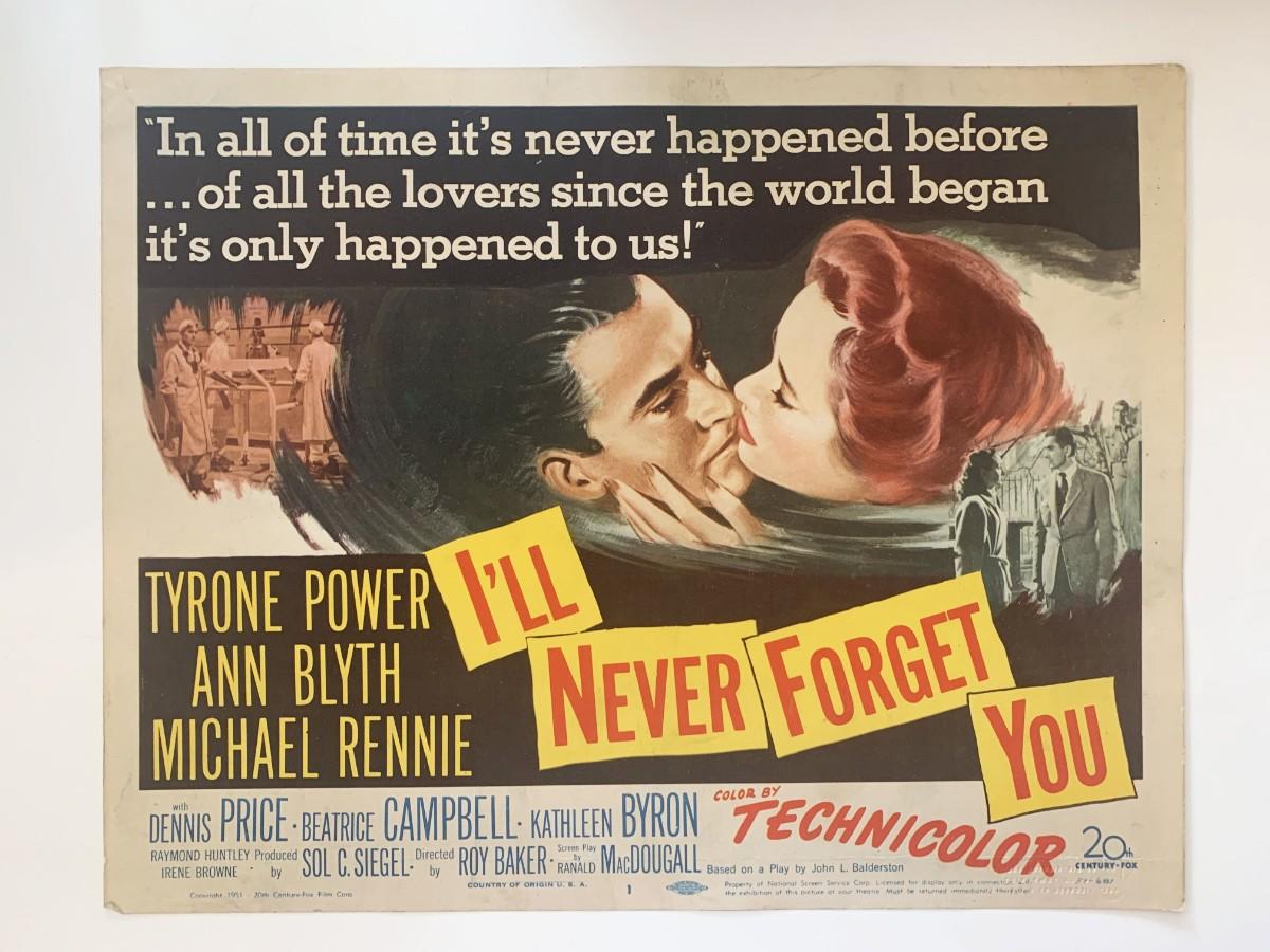 I'll Never Forget You original 1951 vintage lobby card on heavy card ...