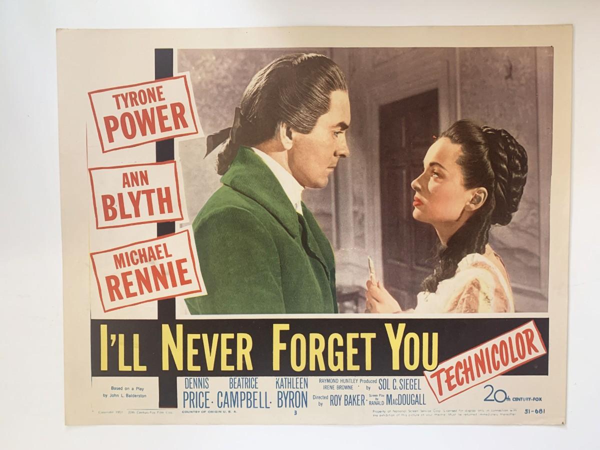 I'll Never Forget You original 1951 vintage lobby card on heavy card ...