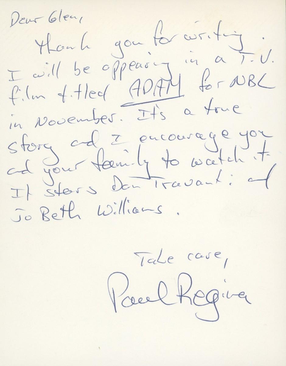 Paul Regina signed letter | EstateSales.org